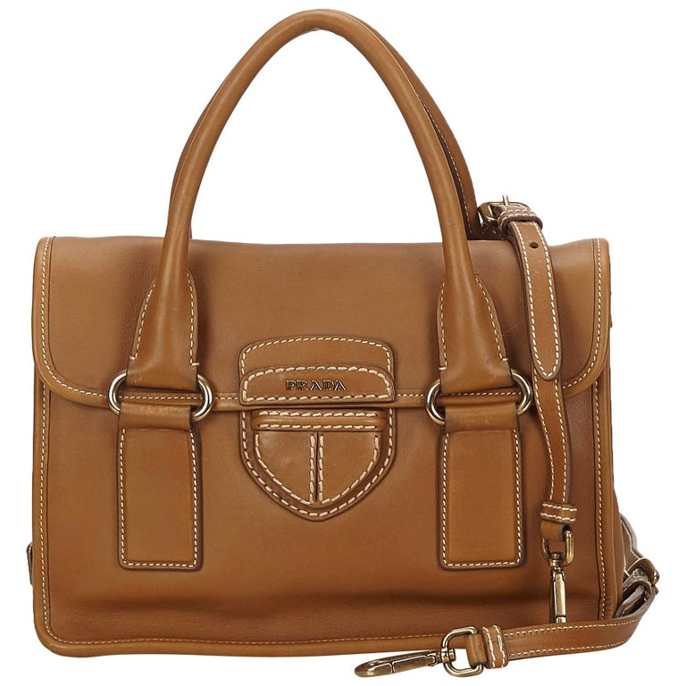 PRADA Beige JACQUARD LOGO Fabric HANDBAG Doctor Bag w/ OSTRICH Leather ...
