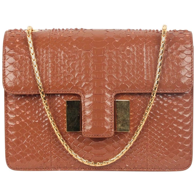 TOM FORD Tan Snakeskin SIENNA Structured Shoulder Bag For Sale at ...