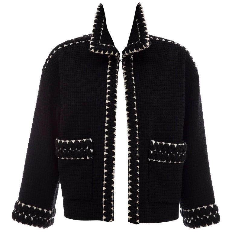 Chanel Black Tweed Jacket With Embroidered Trim, Circa 1980's at 1stDibs