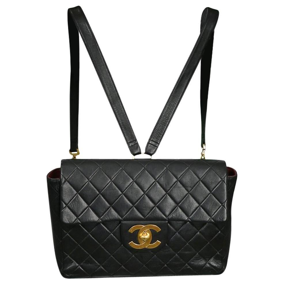 Unusual Chanel Large Rectangular Black Leather Quilted Backpack w CC ...