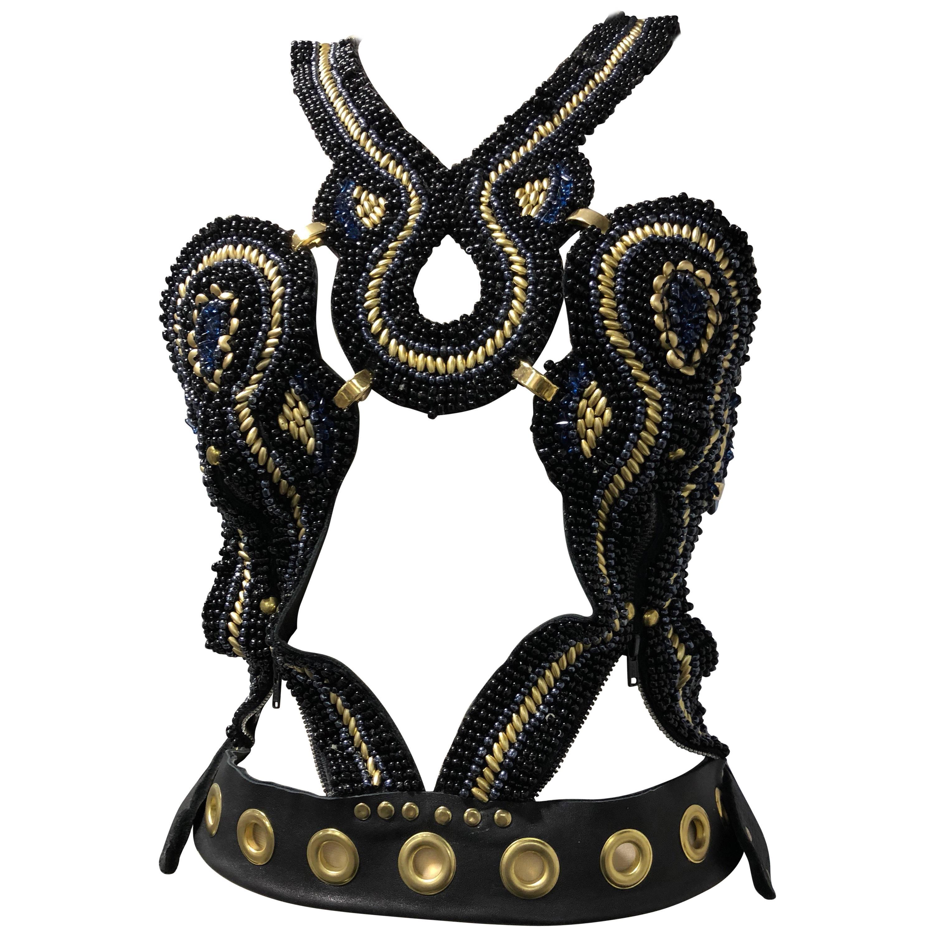 AfroPunk Black Leather and Beaded Harness W/ Gold Studded Hardware and ...
