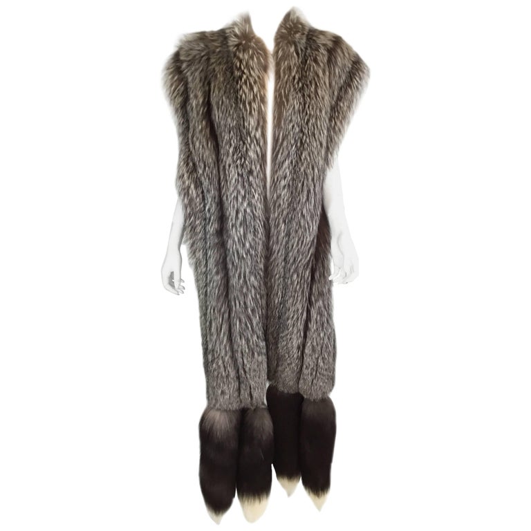 Silver Tip Fox Shawl with Detachable Tails For Sale at 1stDibs | silver ...