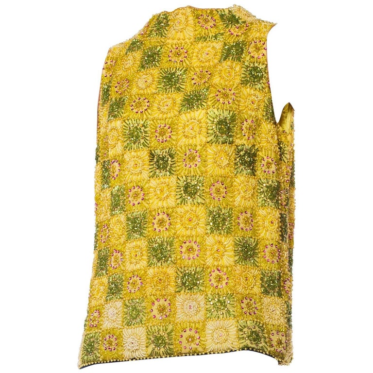 1960S Yellow Haute Couture Silk Mod Shell Top Fully Beaded With ...