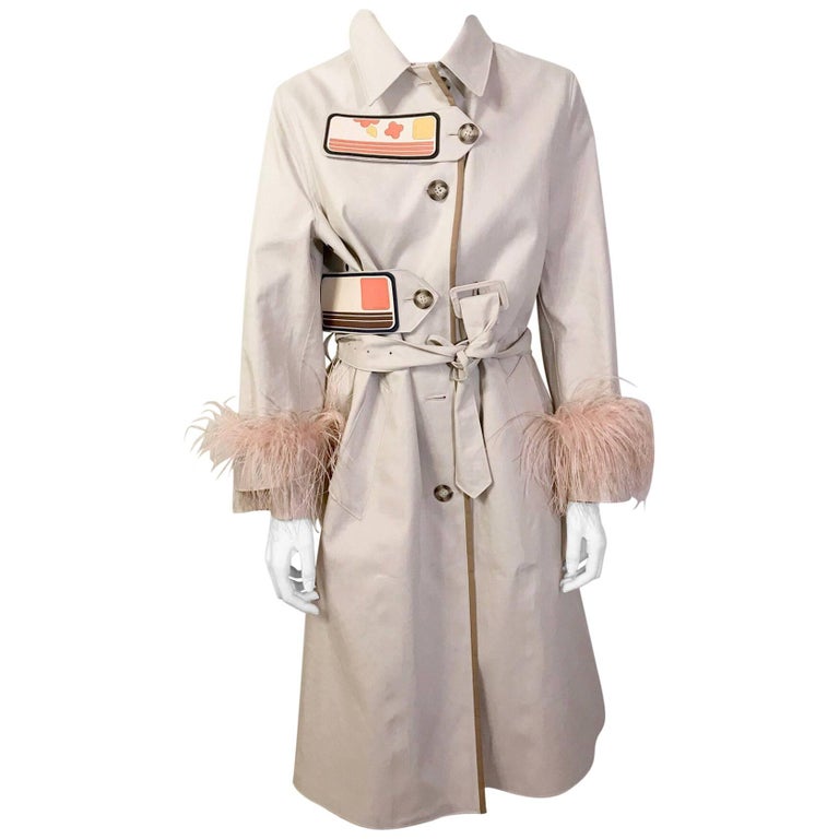 Prada Overcoat in cotton with Sleeves in Ostrich Fur couture 2017 For ...