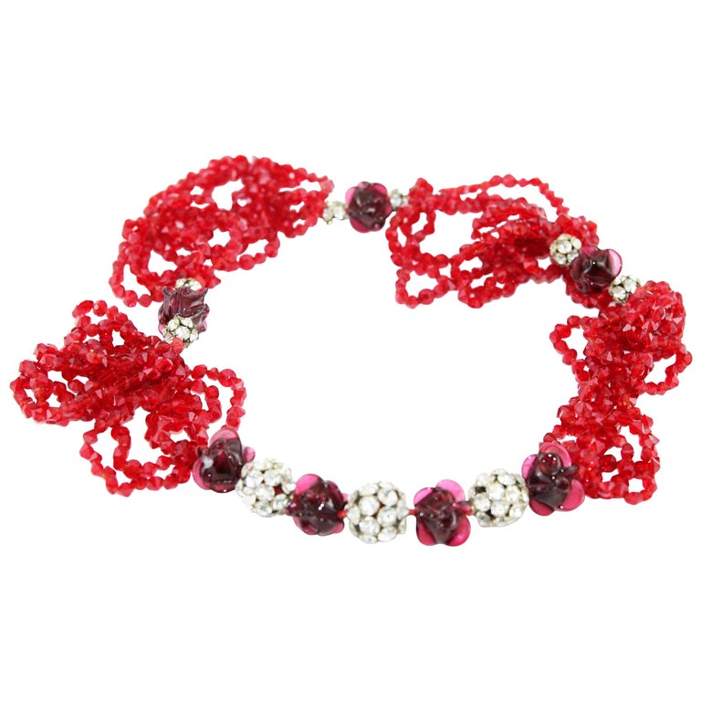 Unique French red crystal and glass necklace 30s For Sale at 1stDibs ...