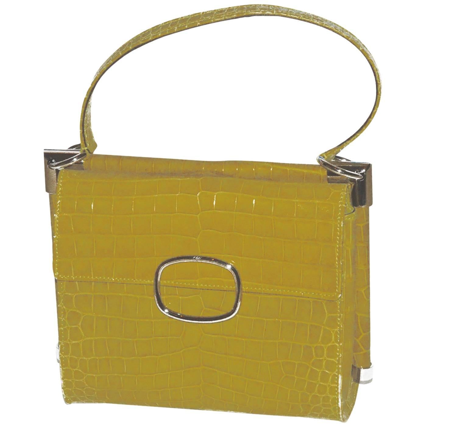Magnificent Rare Roger Vivier Yellow Alligator Handbag For Sale at 1stDibs