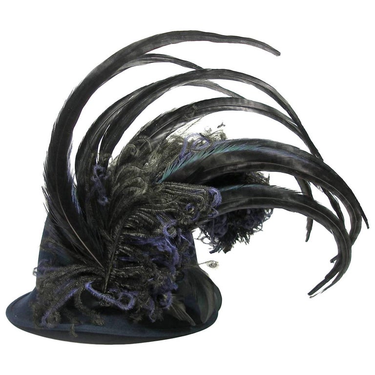 Stunning Rare Rare Chanel CC Logo Rabbit Felt Hat and Feather Black ...