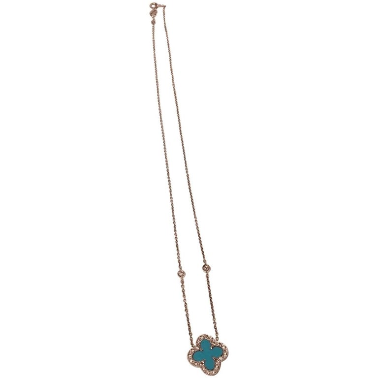 18K White Gold Turquoise Clover Necklace at 1stDibs