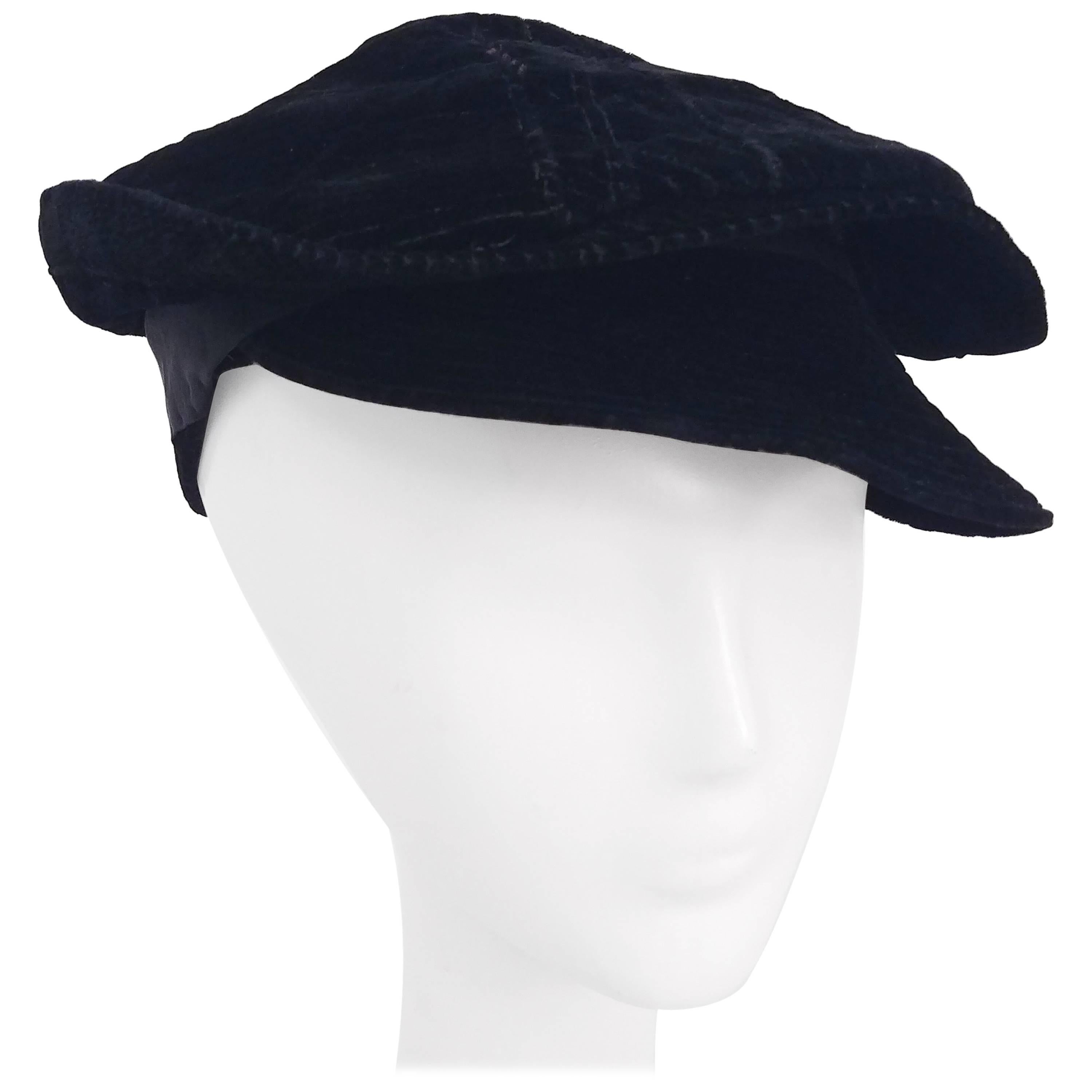 Black Striped Velvet Cap, 1930s at 1stDibs