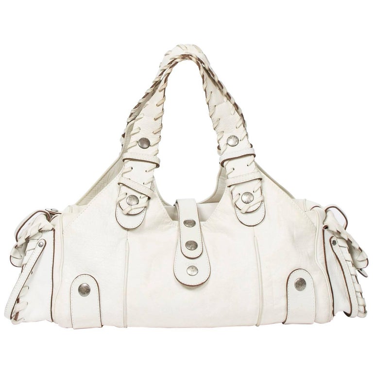 Chloe Handbag Silverado MM in white grained leather at 1stDibs