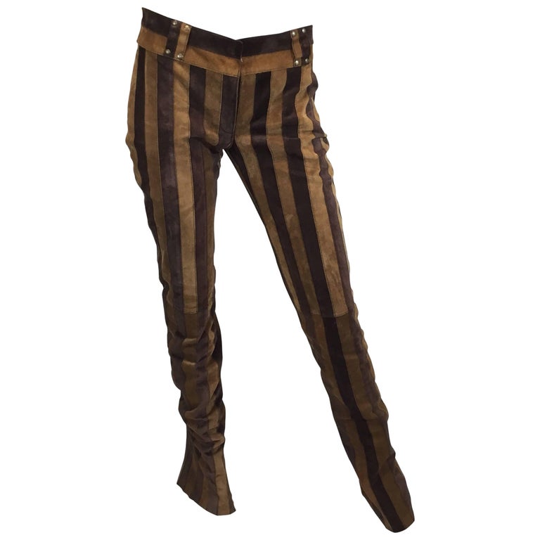Dolce And Gabbana Gisele Suede Leather Striped Flare Pants At 1stdibs
