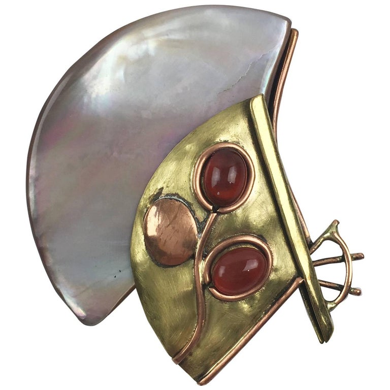 Fabrice Paris Signed Pin Brooch Fan Modernist Design Mother of Pearl ...