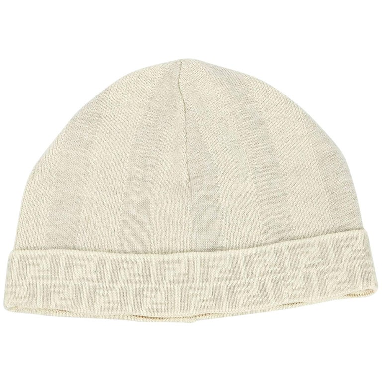 Ivory Fendi Wool Zucca Beanie For Sale at 1stDibs
