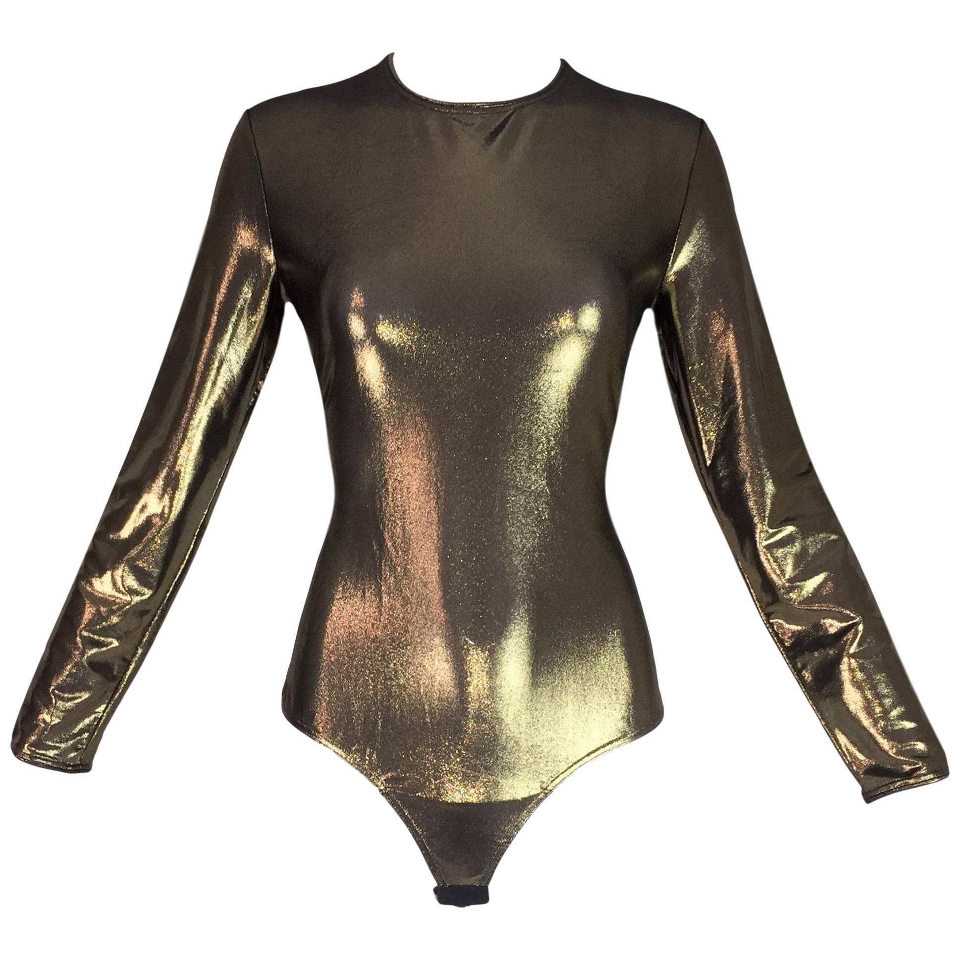 Unworn 1994 Gianni Versace Liquid Gold Long Sleeve Bodysuit Top at ...