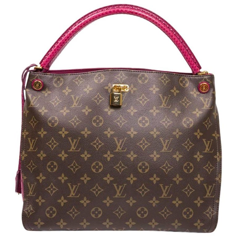 LOUIS VUITTON 'Gaia' Bag in Brown Monogram Canvas, Ostrich and Lizard ...