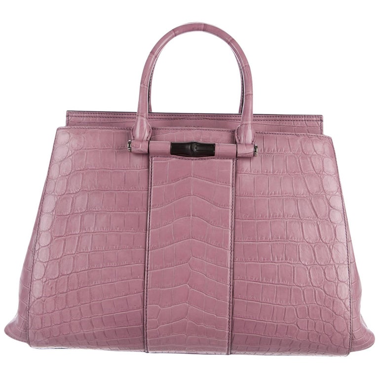 Gucci NEW Crocodile Exotic Leather Top Handle Satchel Carryall Kelly ...