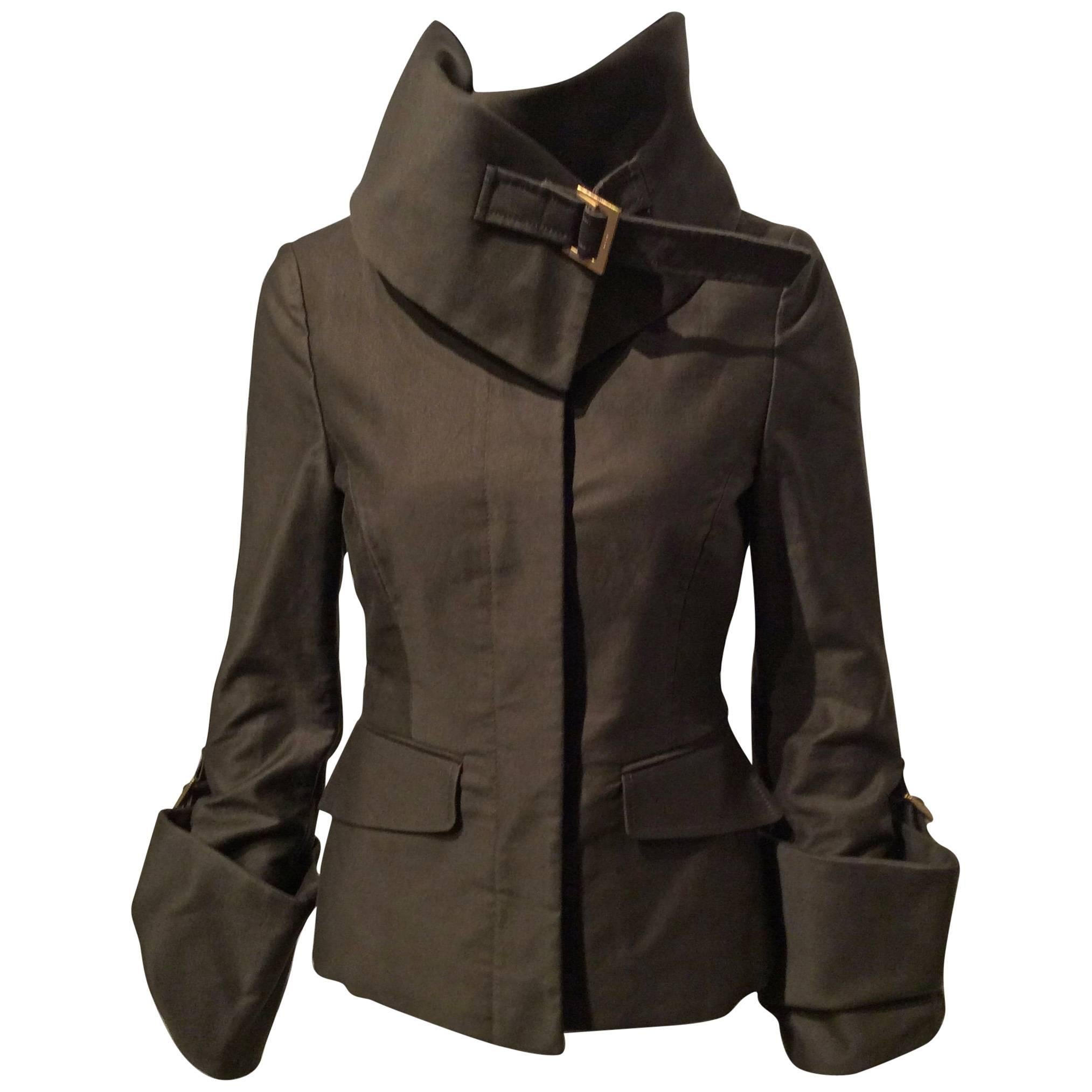 Gucci Brown Jacket With High Foldover Collar And Cuffs For Sale at ...