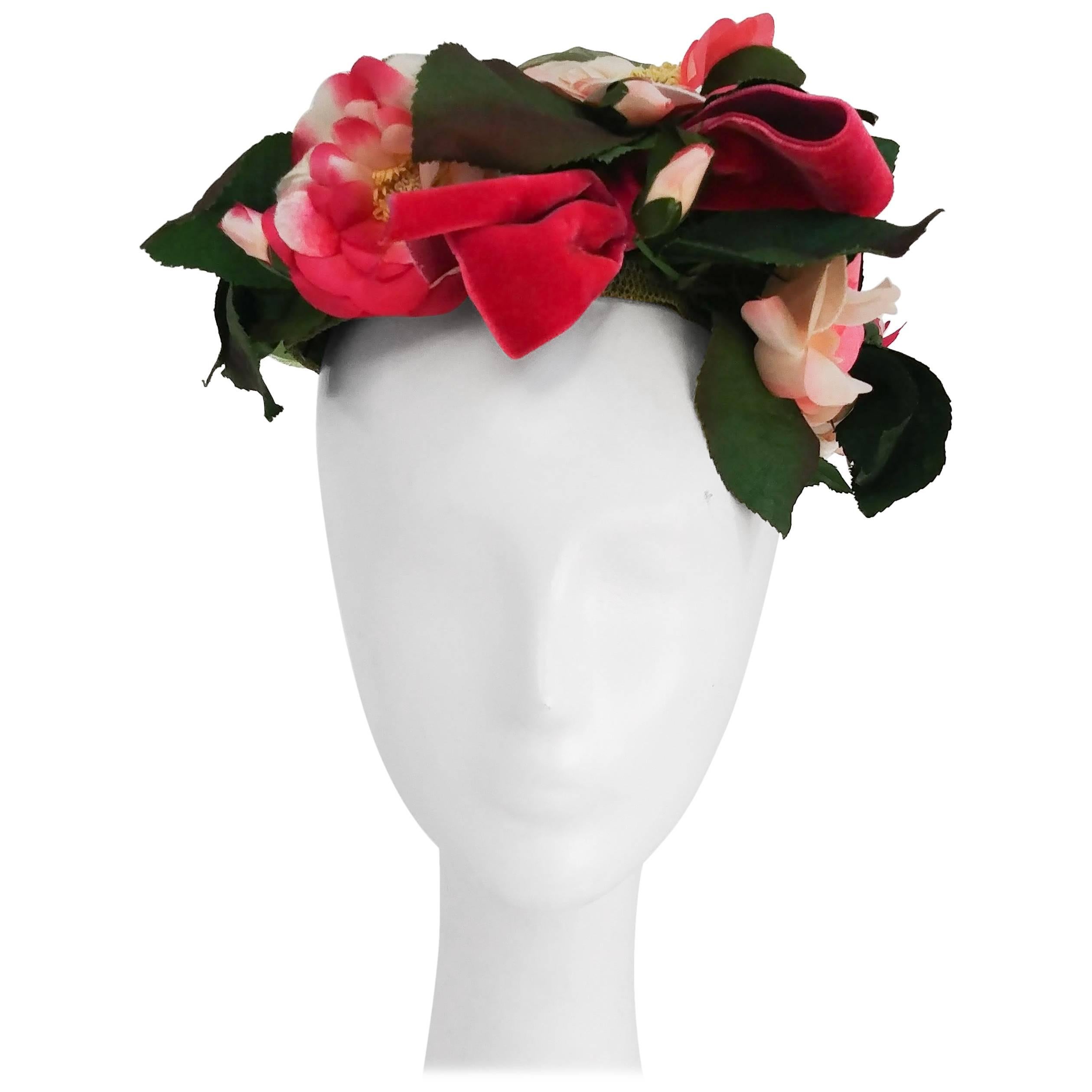 Sally Victor Flowers and Foliage Hat, 1950s at 1stDibs