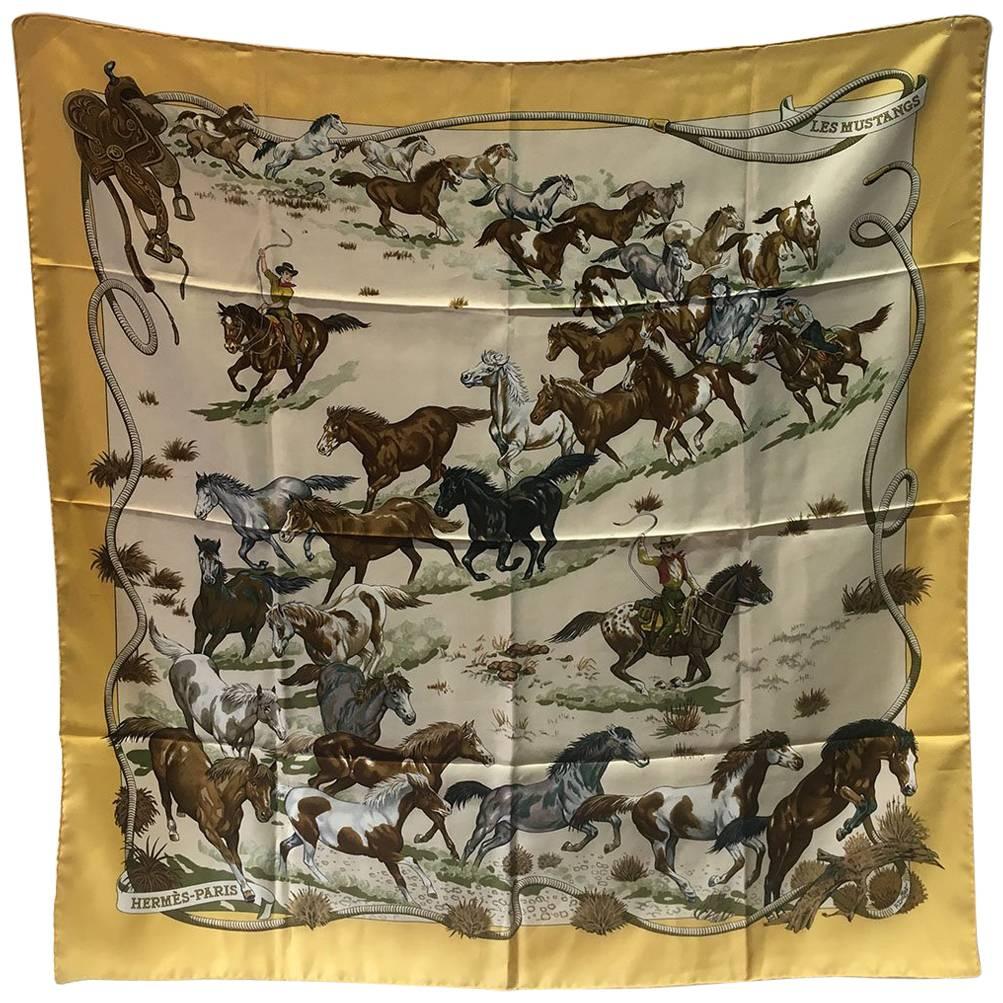 Hermes Vintage Mustangs Silk Scarf in Yellow, circa 1993 For Sale at ...