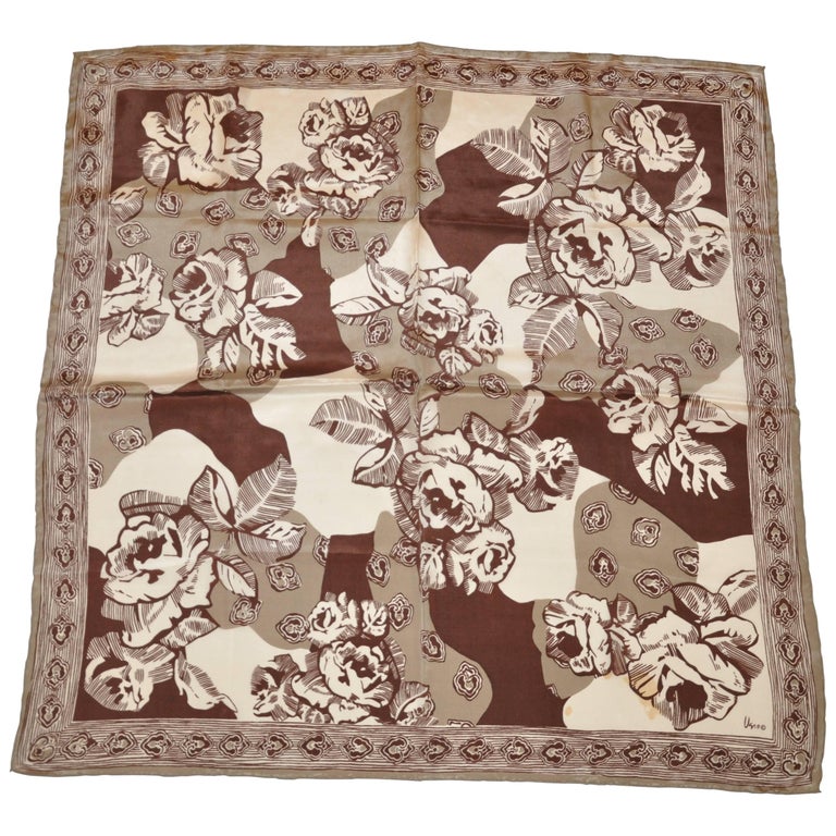 Vera Shades of Browns and Taupe "Large Florals" Silk Scarf with Hand ...