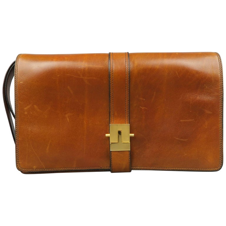 Vintage A.TESTONI Tan Leather Wristlet Clutch at 1stDibs | tan clutch ...