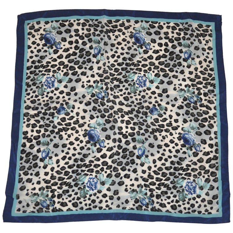 Shades of Navy and Blues with Black Leopard and Floral Silk ...