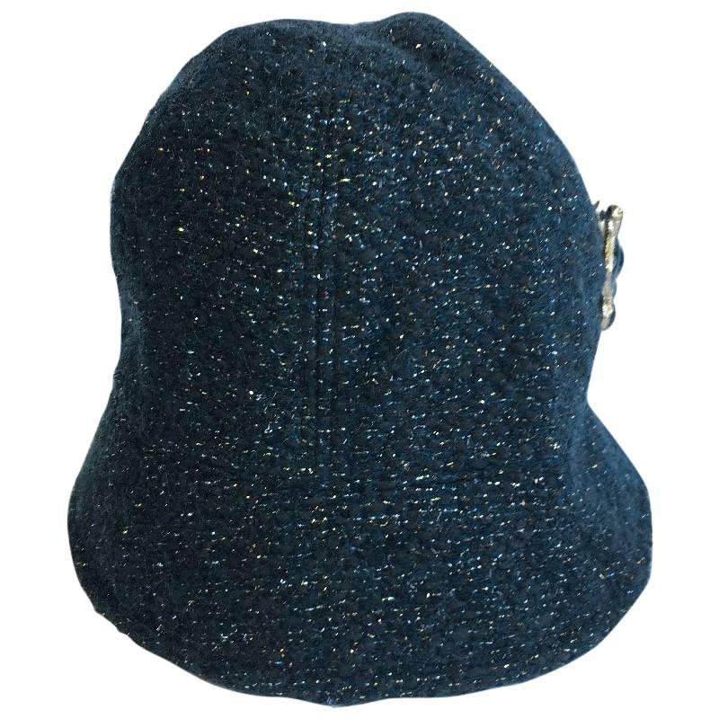 Chanel Velvet Cap Hat with Leather CC Logo at 1stDibs