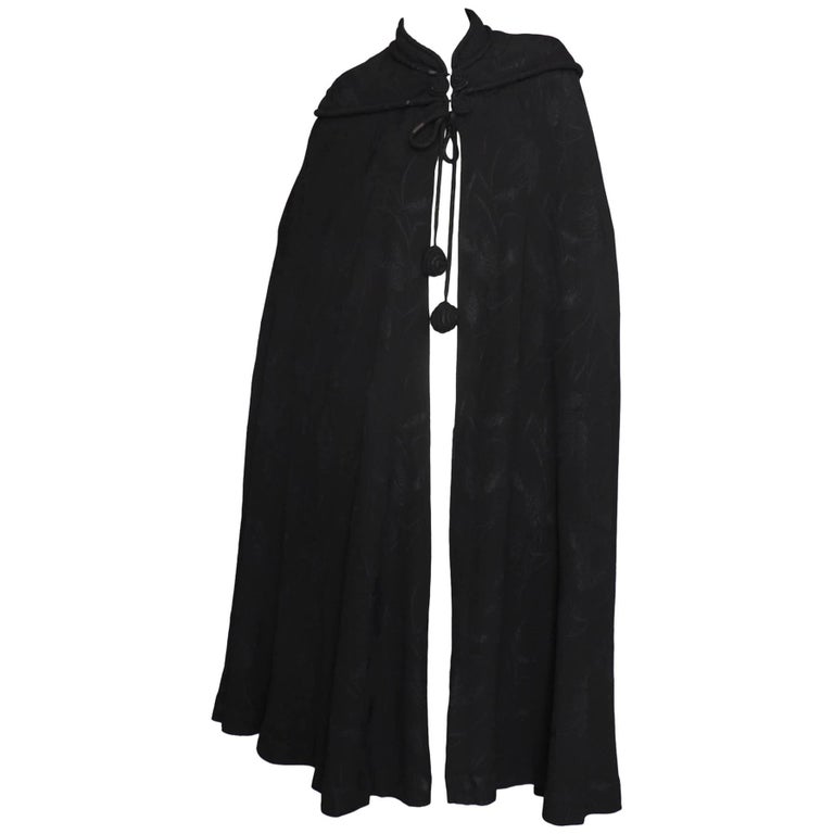 A 1930s Black Silk Crepe Opera Cape For Sale at 1stDibs | black silk cape