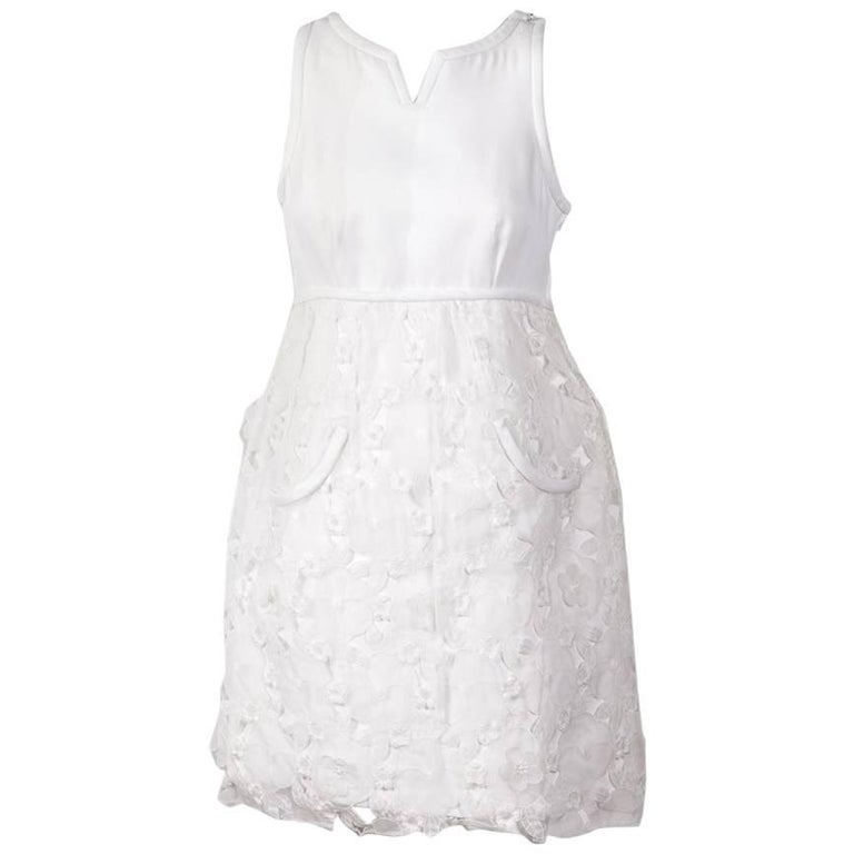 COURREGES Vintage White Dress in Polyester and Floral Organdi Floral ...