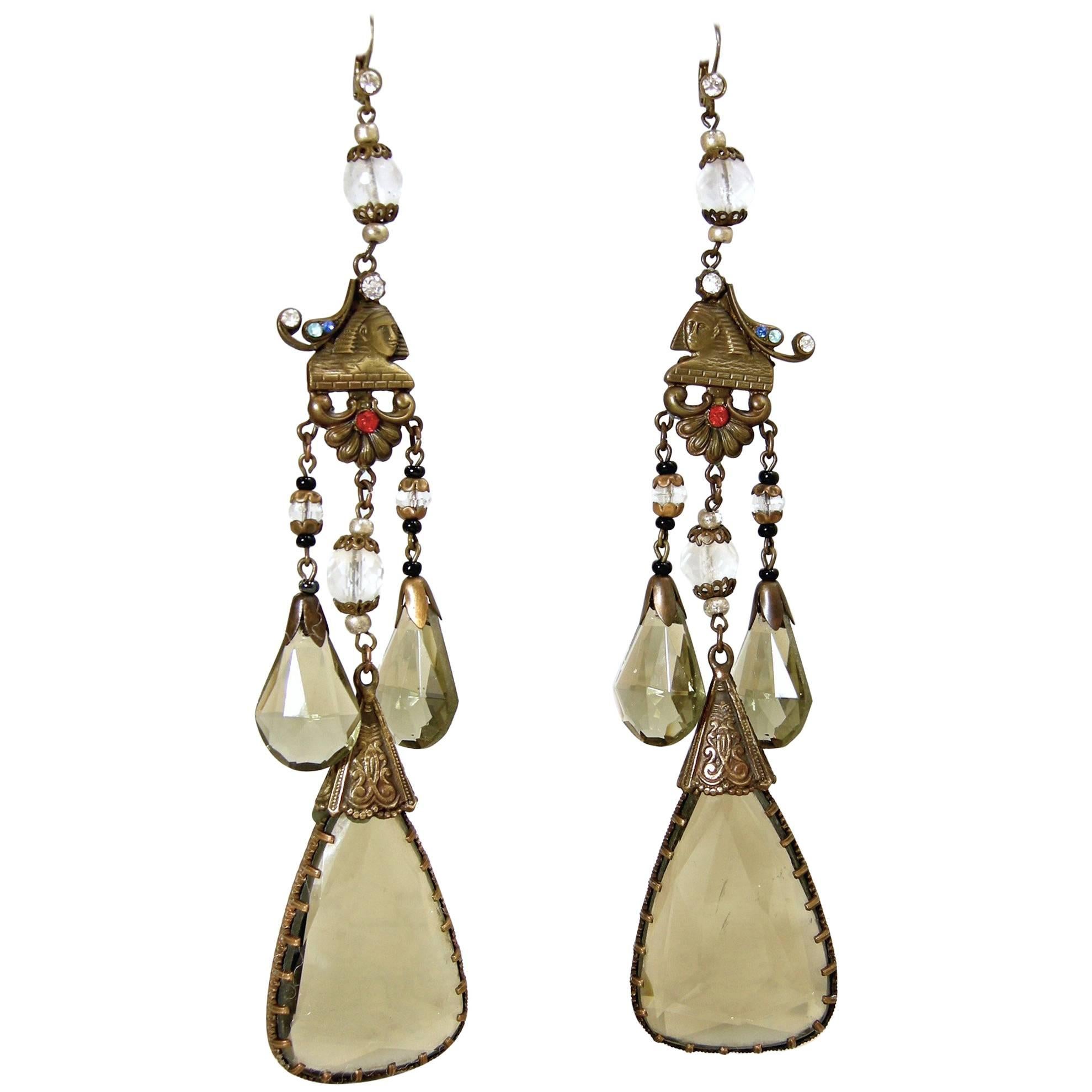 Rare 6” Vintage Art Deco Czech Egyptian Revival Sphinx Earrings For ...