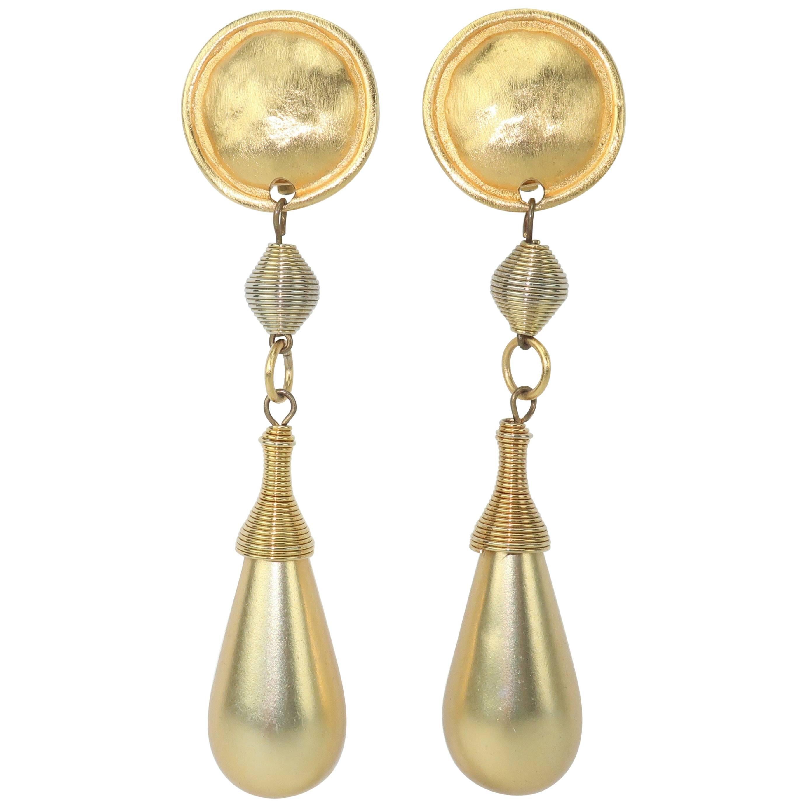 1980's Ellen Designs Pearly Gold Tone Drop Dangle Earrings at 1stDibs ...