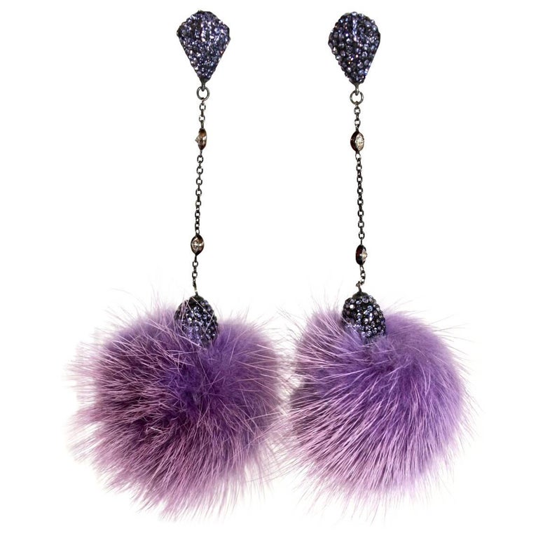 JCM London Mink and Swarovski Crystal Purple Earrings For Sale at ...