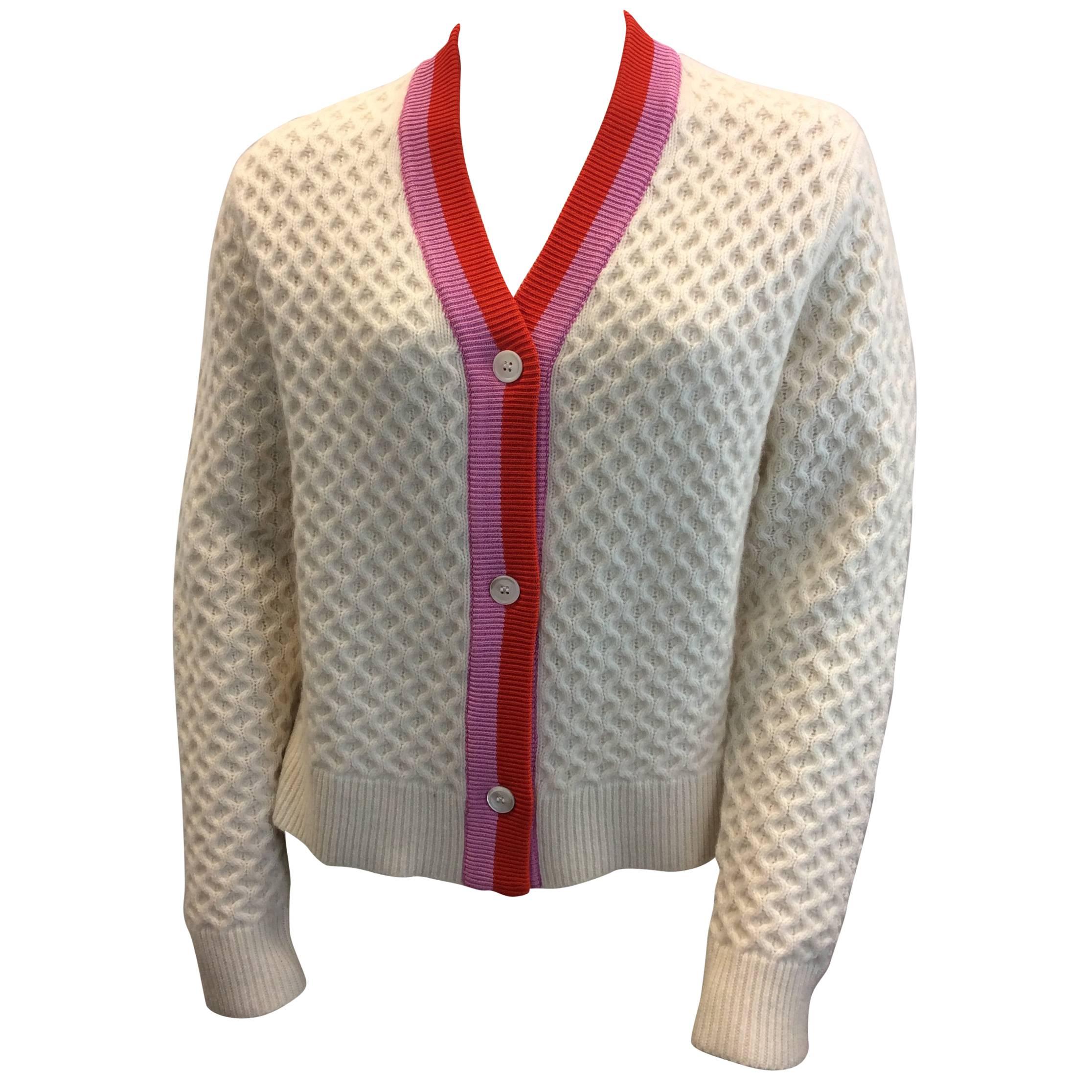 Kule White Cashmere Button Up Striped Cardigan NWT For Sale at 1stDibs ...