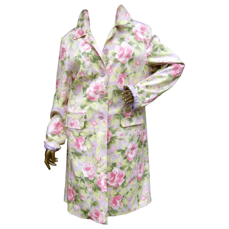 Cotton Pastel Rose Garden Floral Print Coat circa 1990s at 1stDibs