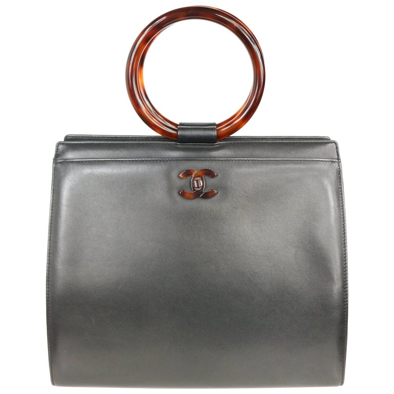 Chanel Black Leather Tortoiseshell Handle Handbag at 1stDibs | tortoise ...