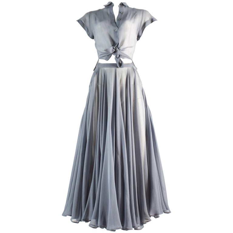 Azzedine Alaia powder blue organza circle skirt and blouse ensemble, ss ...