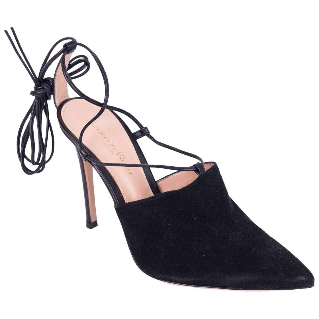 Gianvito Rossi Black Suede Lace Up High Vamp Pointed Toe Mule For Sale ...
