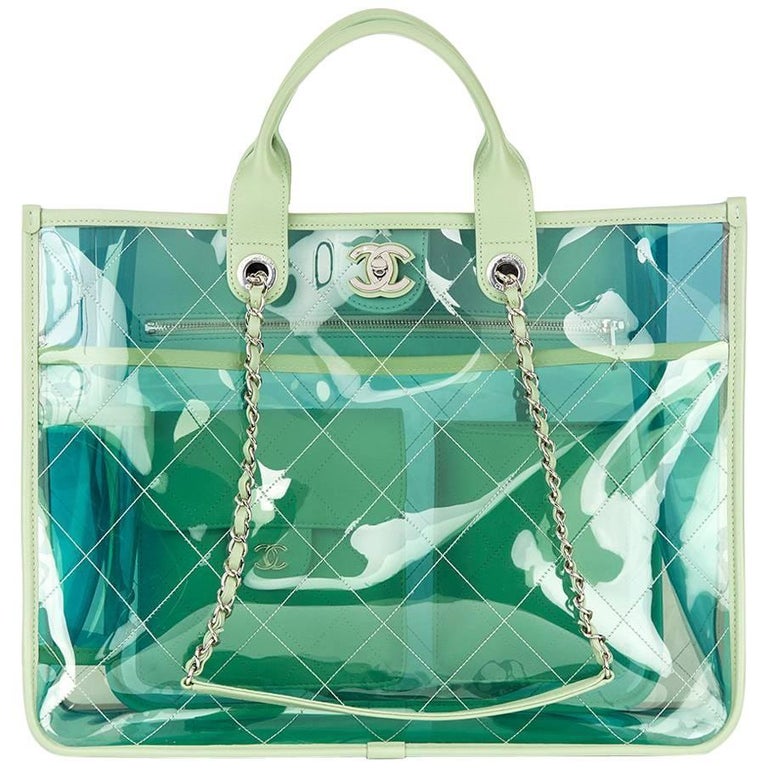 2018 Chanel Green, Blue, Pink Lambskin and PVC Large Shopping Tote at ...