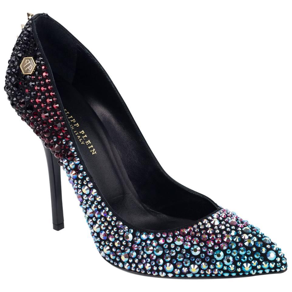 Philipp Plein Black Red Pointed Leather Predator Pumps at 1stDibs