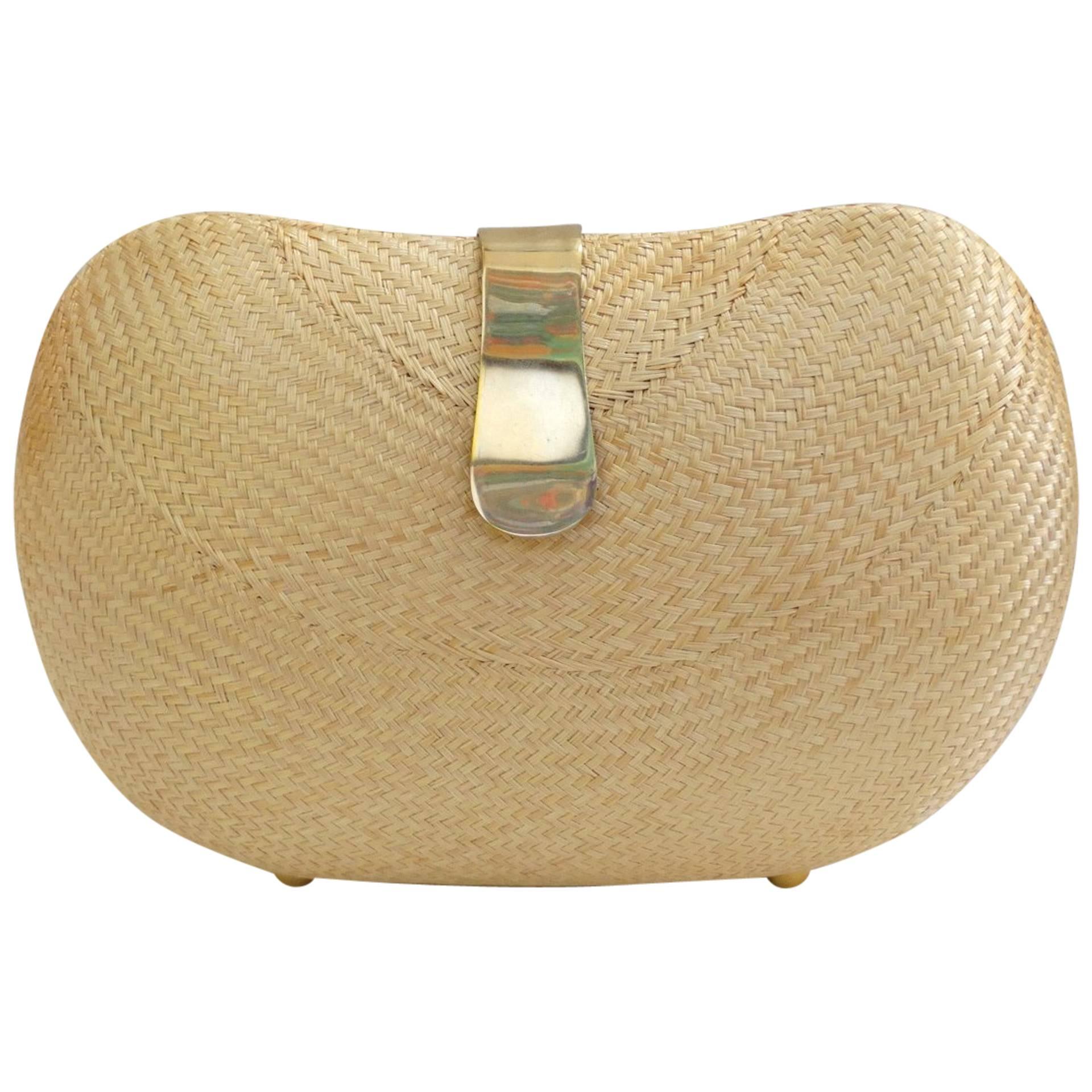 1970s Woven Rattan Bag W/ Gold Hardware at 1stDibs