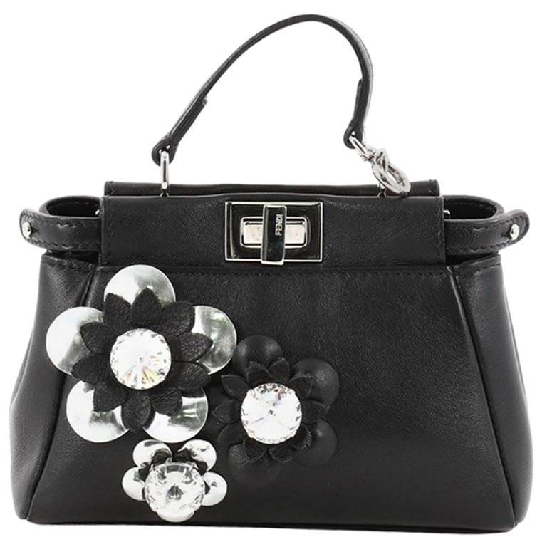 Fendi Peekaboo Handbag Floral Embellished Leather Micro at 1stDibs