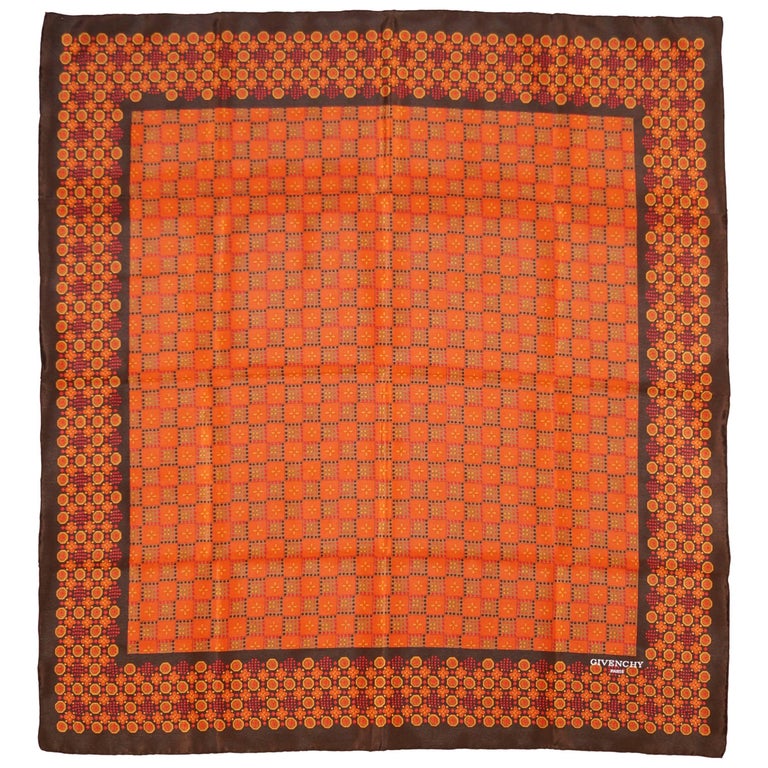 Givenchy Floral and Geometric Silk Scarf in Amber Tones, 1970s at 1stDibs