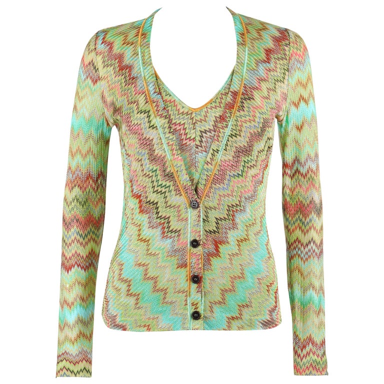 MISSONI 2 Piece Multicolor Chevron Knit V-Neck Cardigan Tank Top Twin Set at 1stDibs | missoni ...