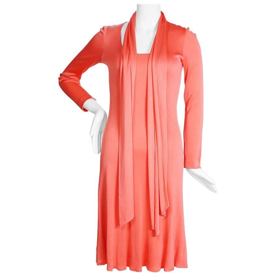 Halston Coral Stretch Jersey Ballet Dress with Matching Scarf, circa ...