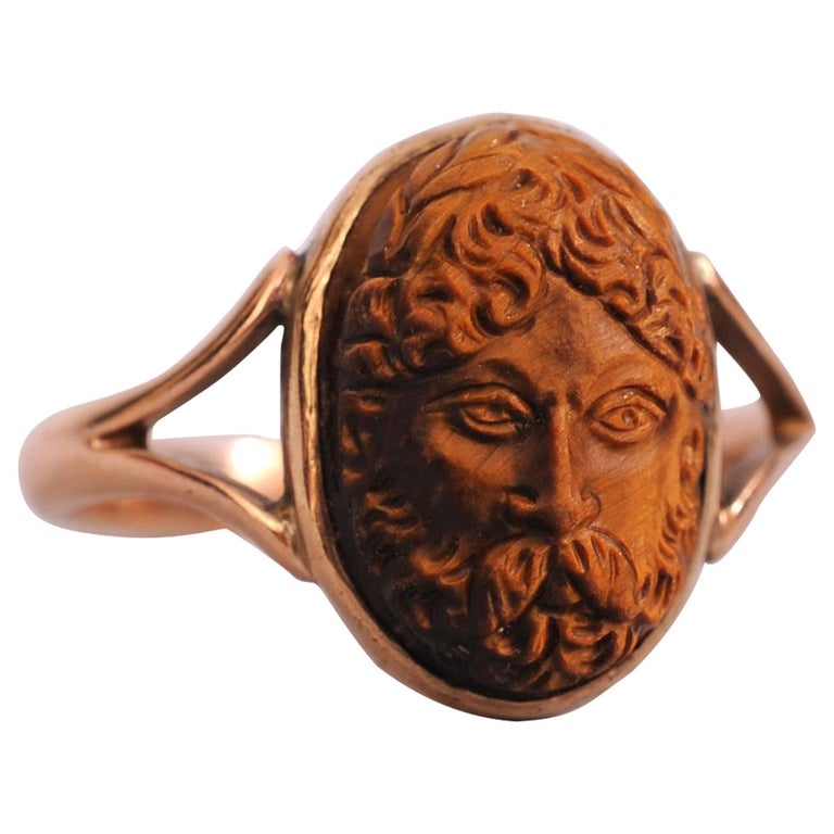 Carved Tiger's Eye and Gold Ring Depicting Zeus God of the Sky at ...
