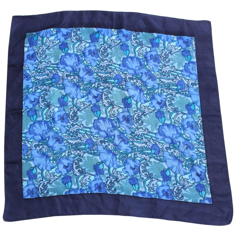 Vintage Liberty of London Silk Scarf Shawl 27in Blue Floral Print ...