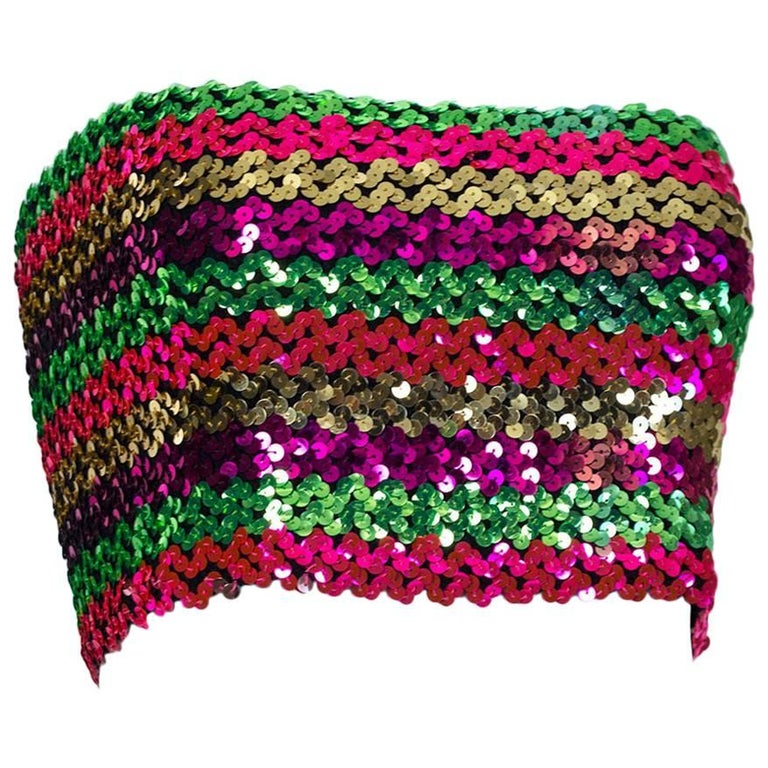 Rainbow Stripe Pavé Sequin Bandeau Tube Top, 1970s at 1stDibs