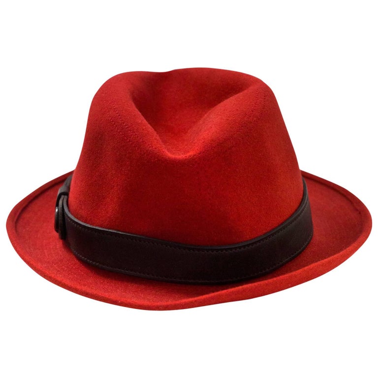 Hermes Burnt Orange Rabbit Felt and Calfskin Fedora Hat Sz 56 at ...