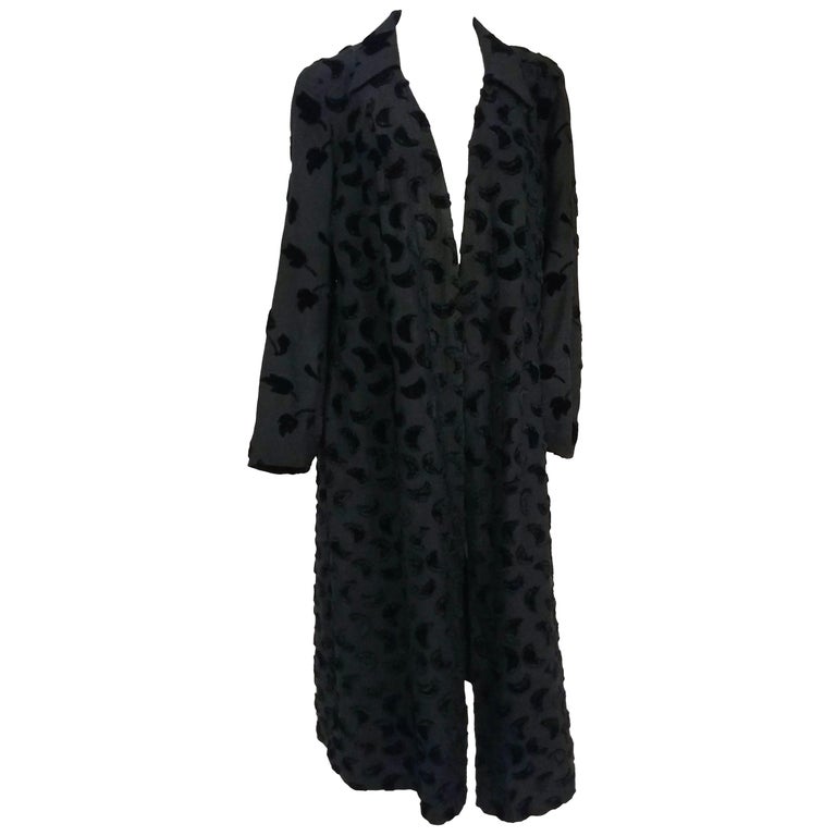 1920s Black Silk Coat with Flocked Velvet at 1stDibs