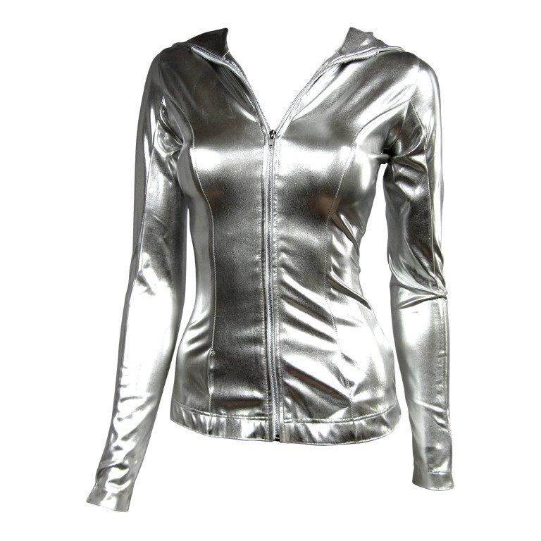 1980s Norma Kamali Silver Metallic Hoodie Jacket For Sale at 1stDibs ...